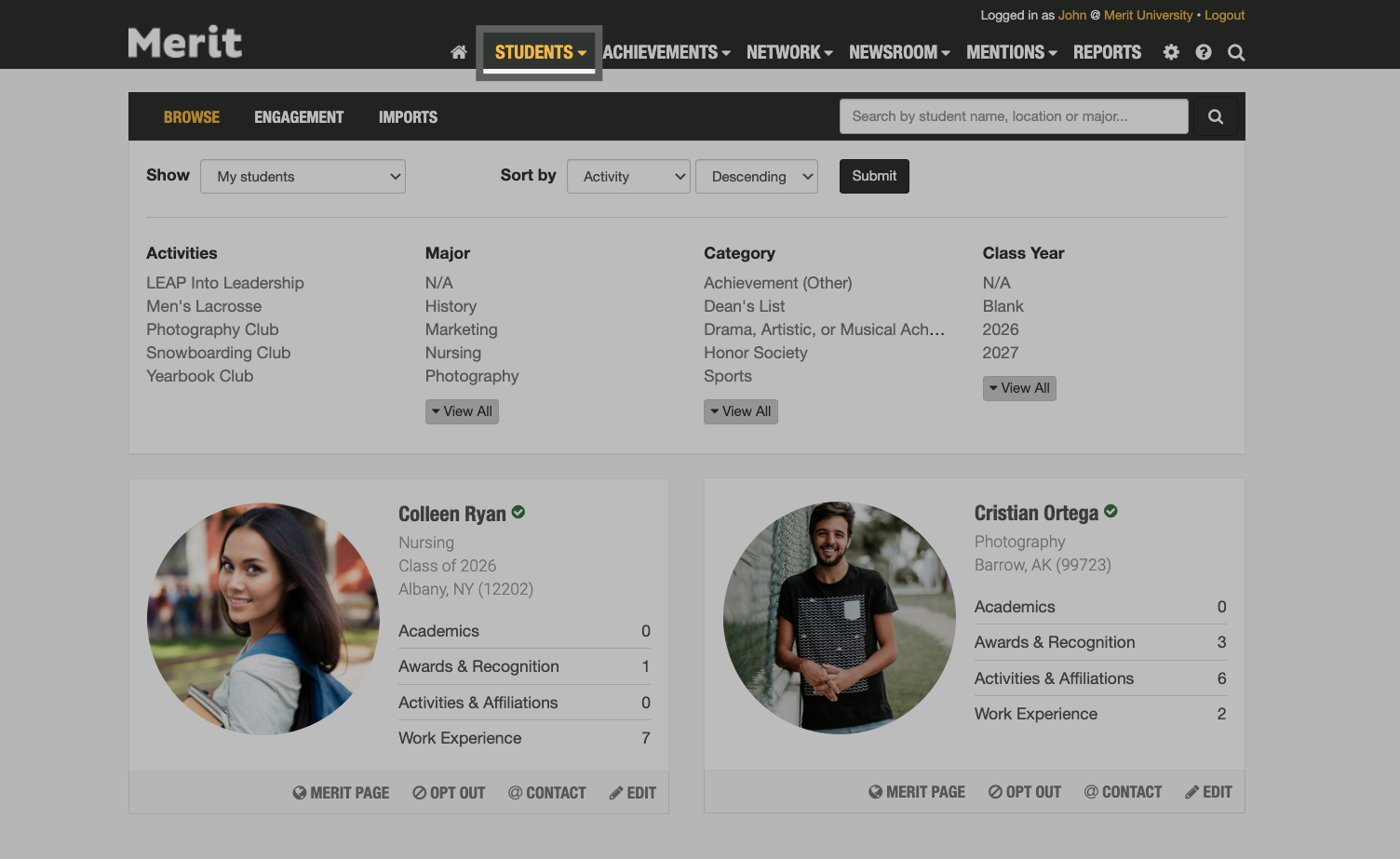 Browsing Students – Merit