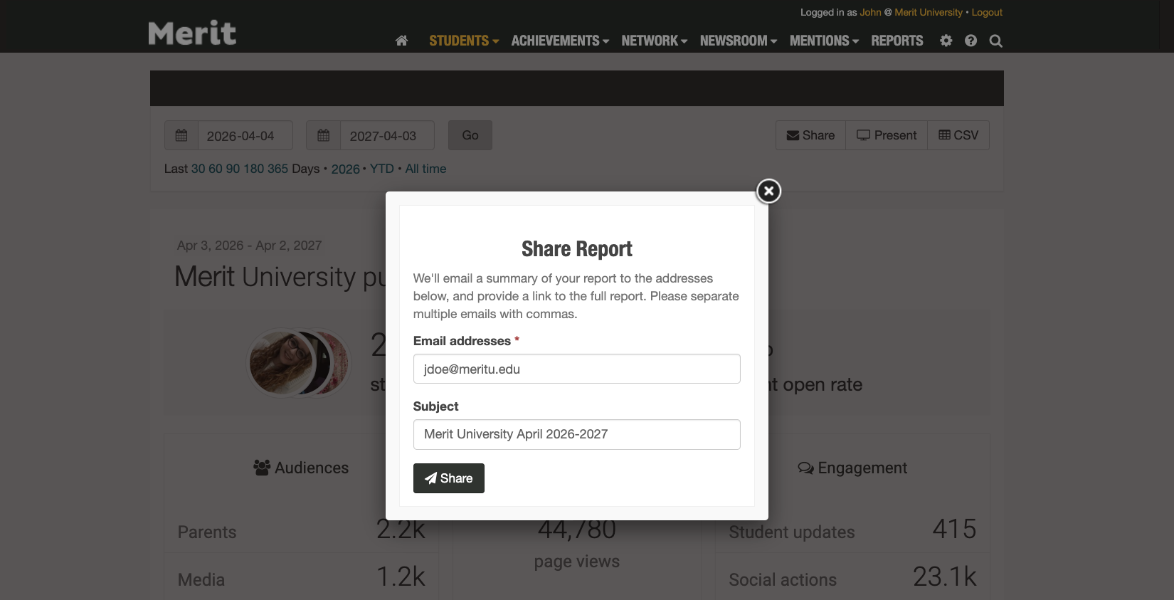 Sharing an Achievement Report – Merit